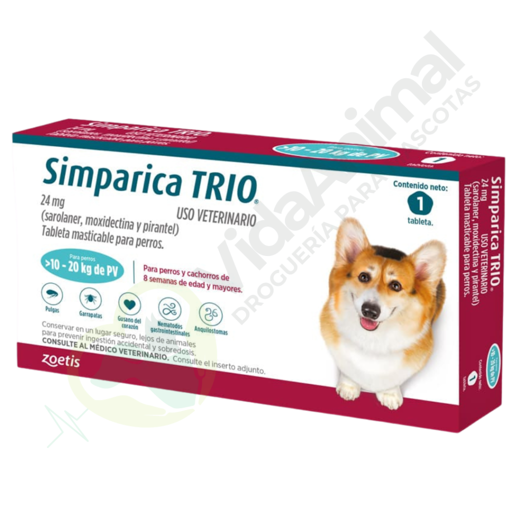 Simparica Trio De 10 Kg A 20 Kg - Antiparasitario Interno Y Externo ...